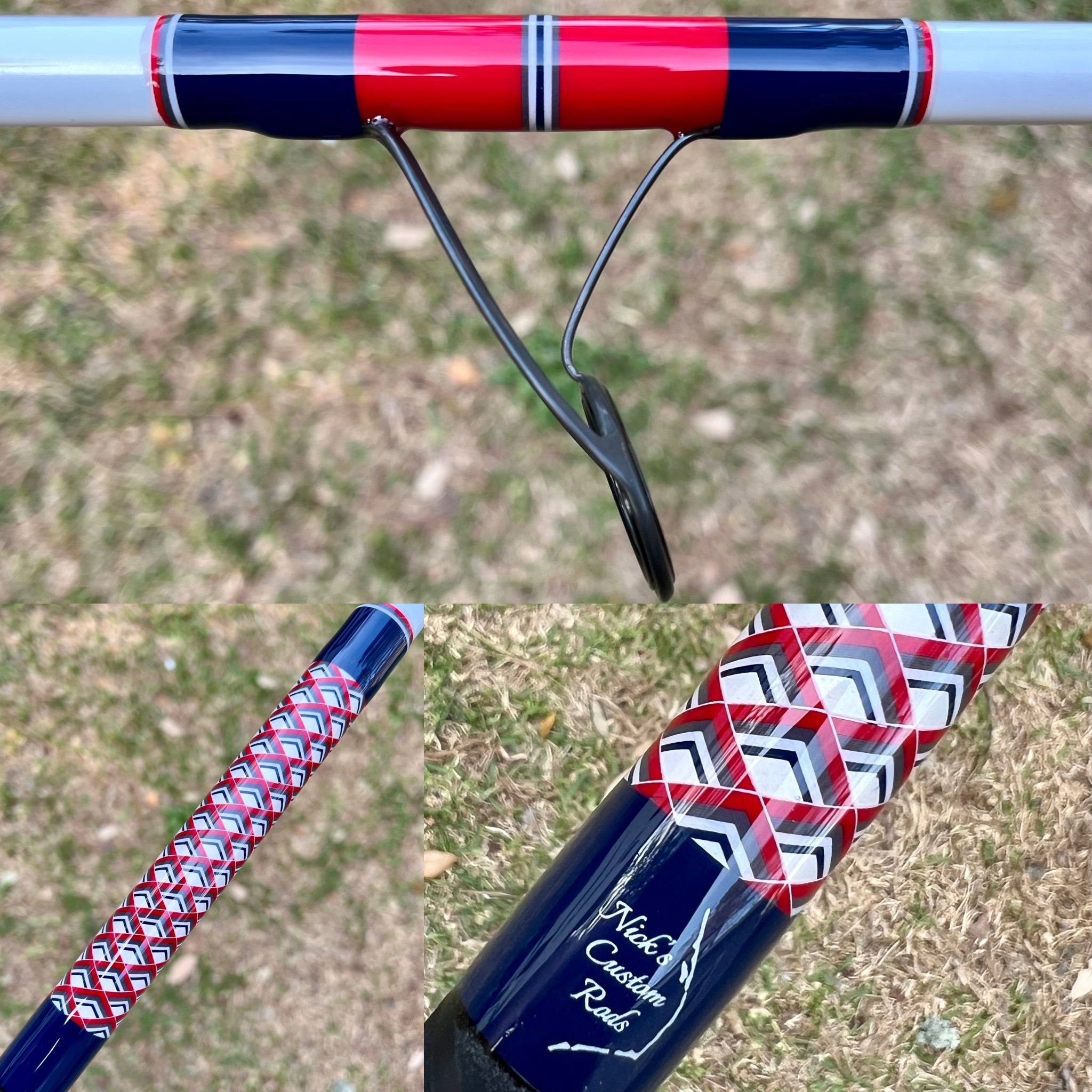 CTS SV1305-2 White Pearl Spinning Rod with Red, Blue & White